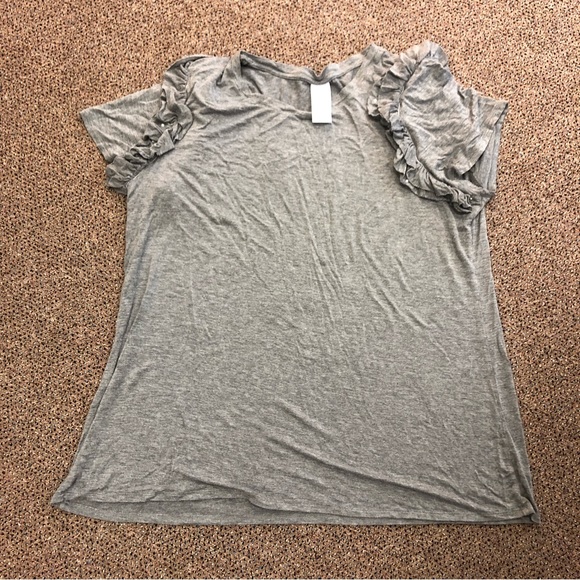 Tops | Time Tru Xxl Gray Ruffle Sleeve Pearl Accent Top | Poshmark